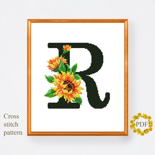 Letter M Modern Cross Stitch Pattern PDF Monogram Floral - Etsy