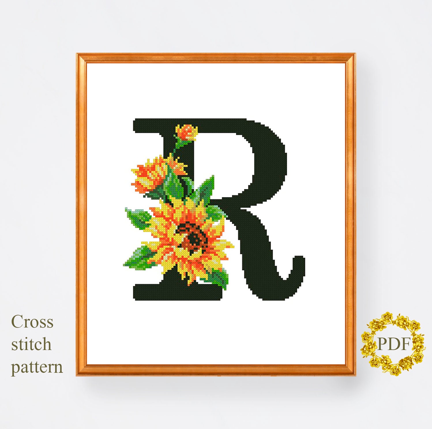 Letter R Modern Cross Stitch Pattern PDF Monogram Floral - Etsy