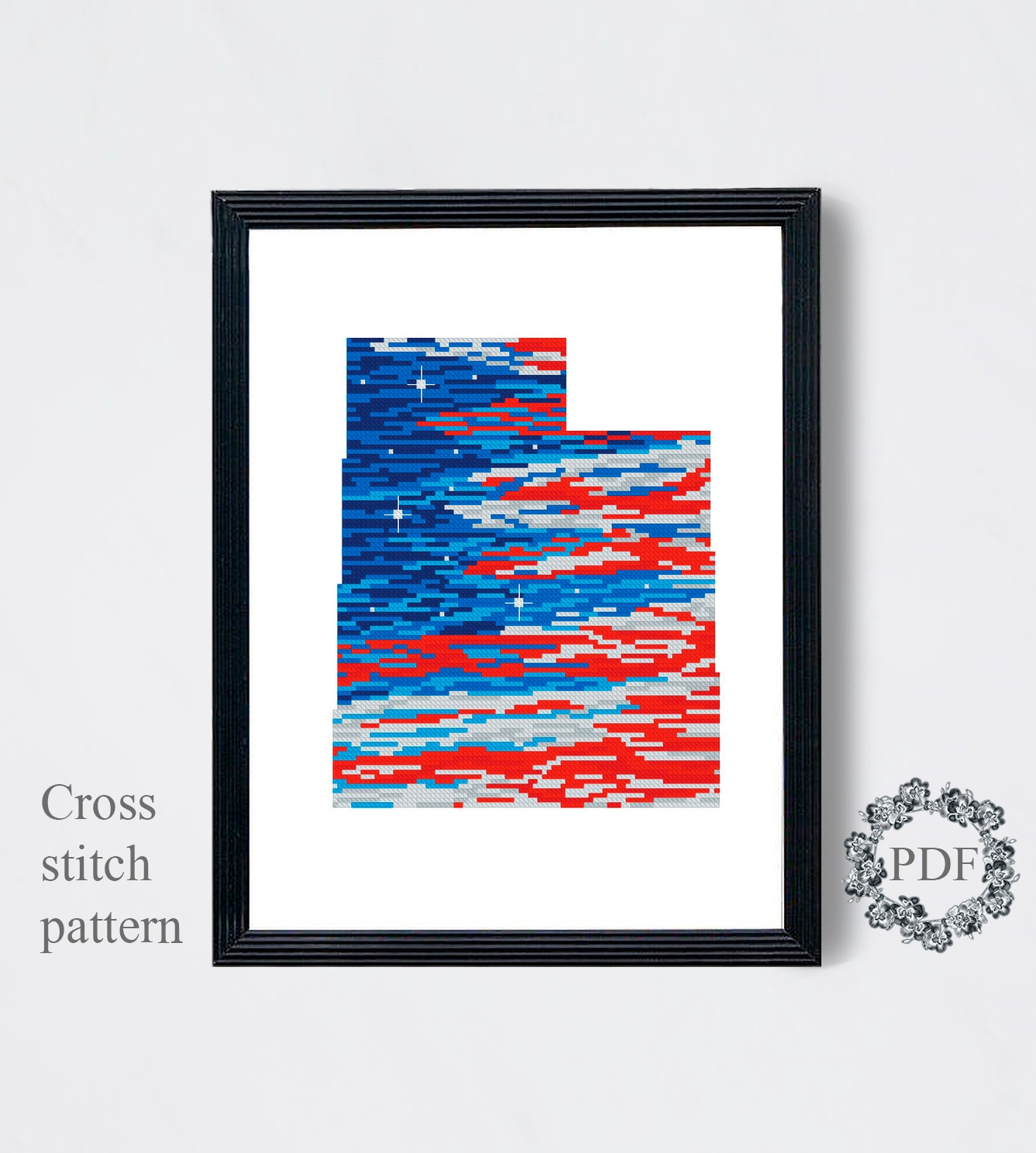 Utah State Map Modern Cross Stitch Pattern PDF, Flag America Counted ...