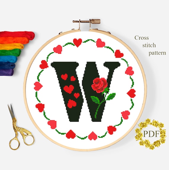 Letter W Modern Cross Stitch Pattern PDF Monogram Floral - Etsy