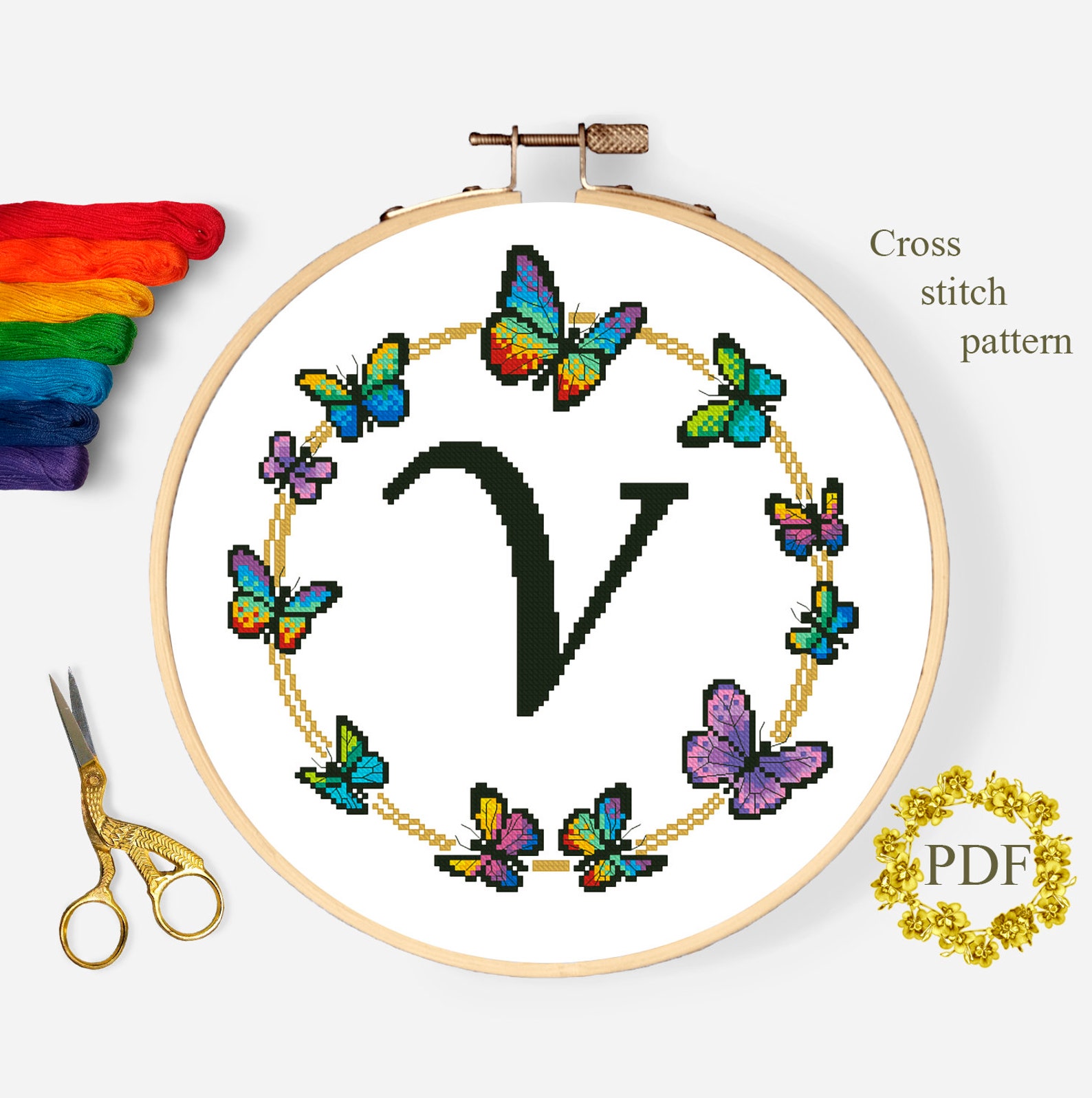 Letter V Modern Cross Stitch Pattern PDF Monogram Baby - Etsy