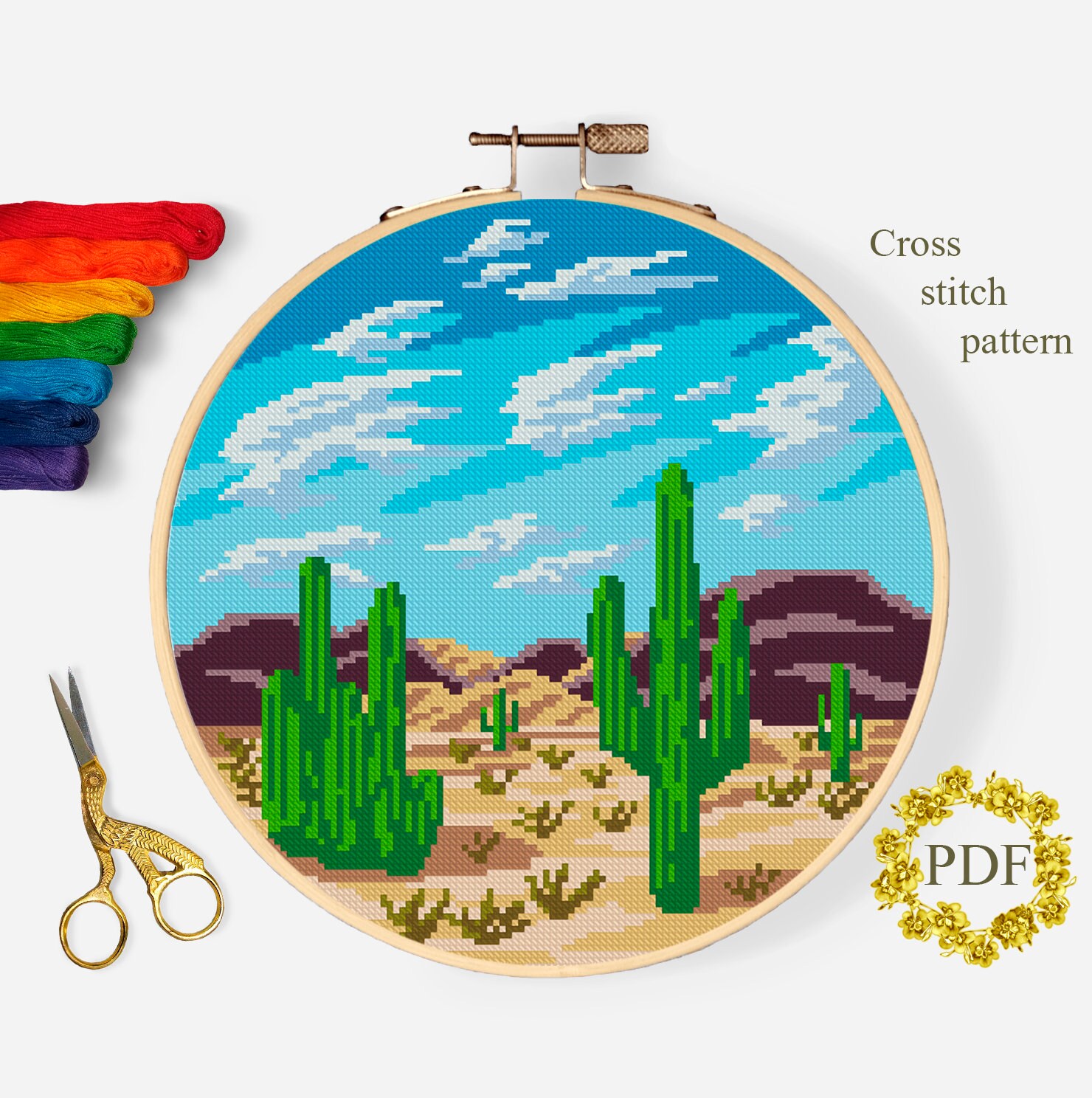 Arizona Modern Cross Stitch Pattern PDF Desert Landscape | Etsy