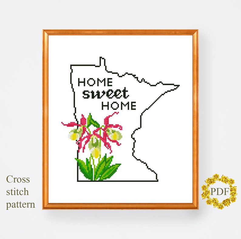 Minnesota State Flower Modern Cross Stitch Pattern PDF Map - Etsy