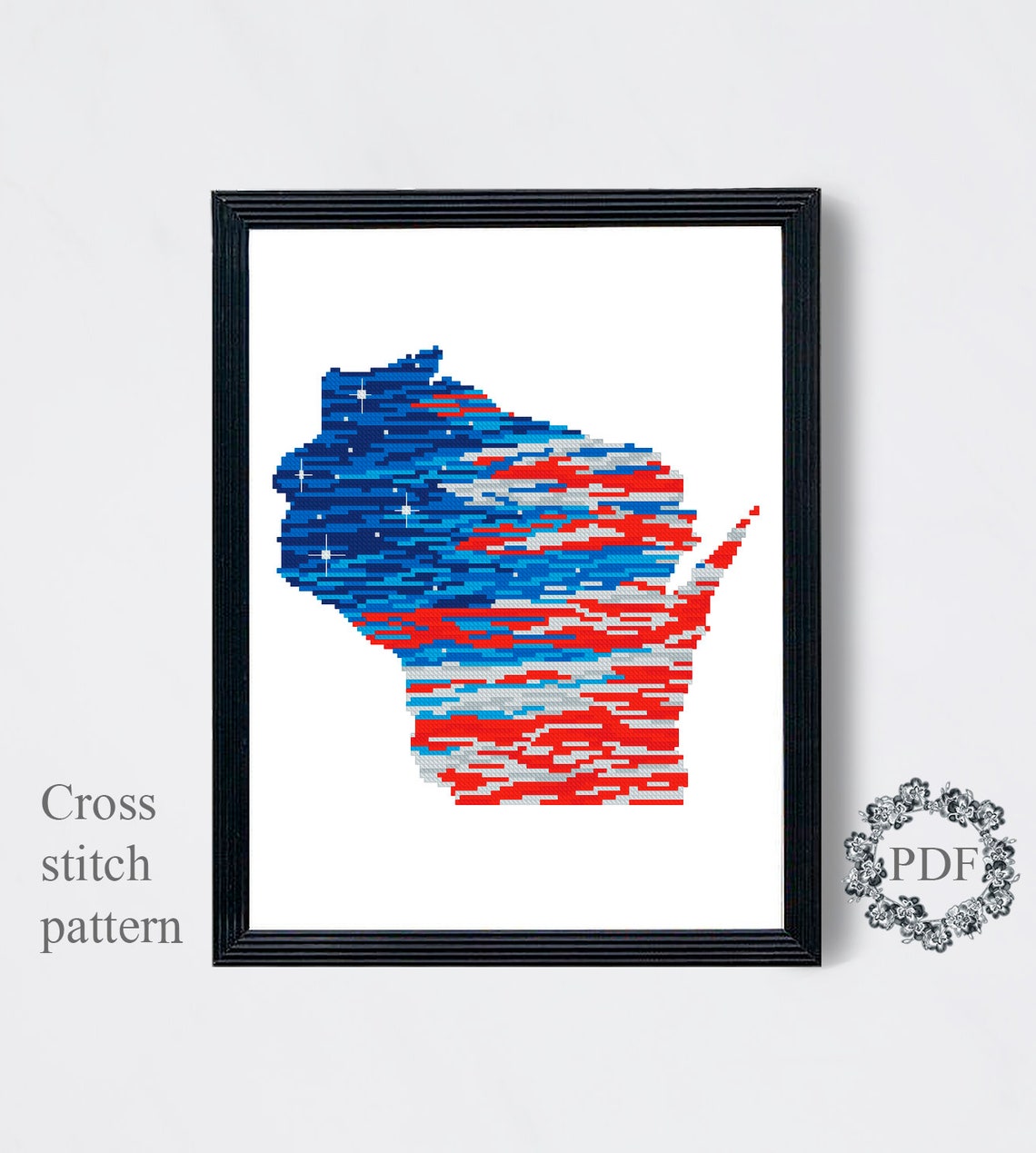 Wisconsin State Map Modern Cross Stitch Pattern PDF, American Flag ...
