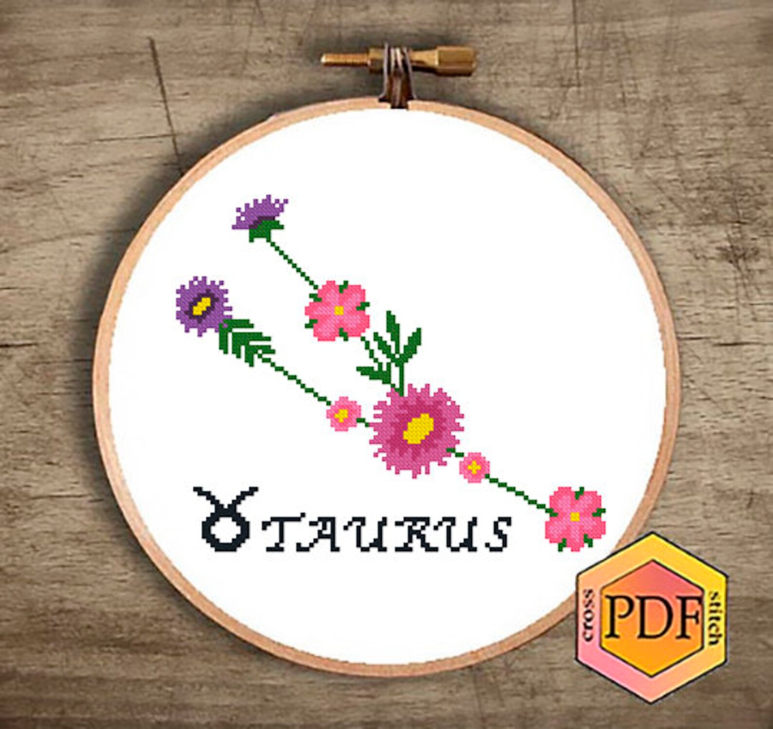 Taurus Modern Cross Stitch Pattern PDF, Floral Zodiac Sign Counted ...