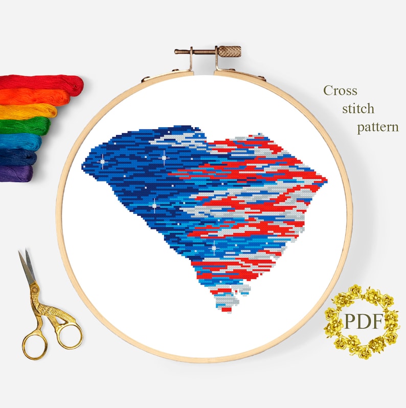 South Carolina State Map Modern Cross Stitch Pattern PDF - Etsy