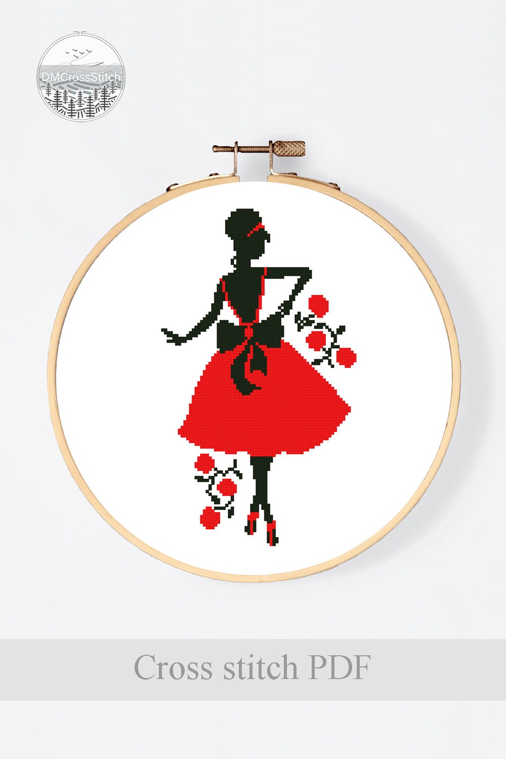 Red Dress Modern Cross Stitch Pattern PDF, Girl Counted Cross Stitch ...