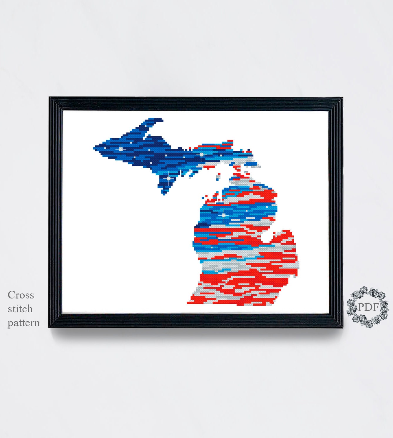 Michigan State Map Modern Cross Stitch Pattern PDF, American Flag ...