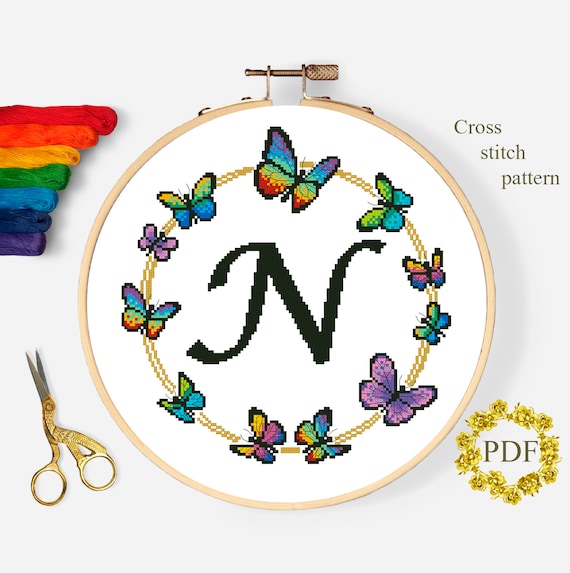 Monogram Baby Modern Cross Stitch Pattern PDF Letter N | Etsy