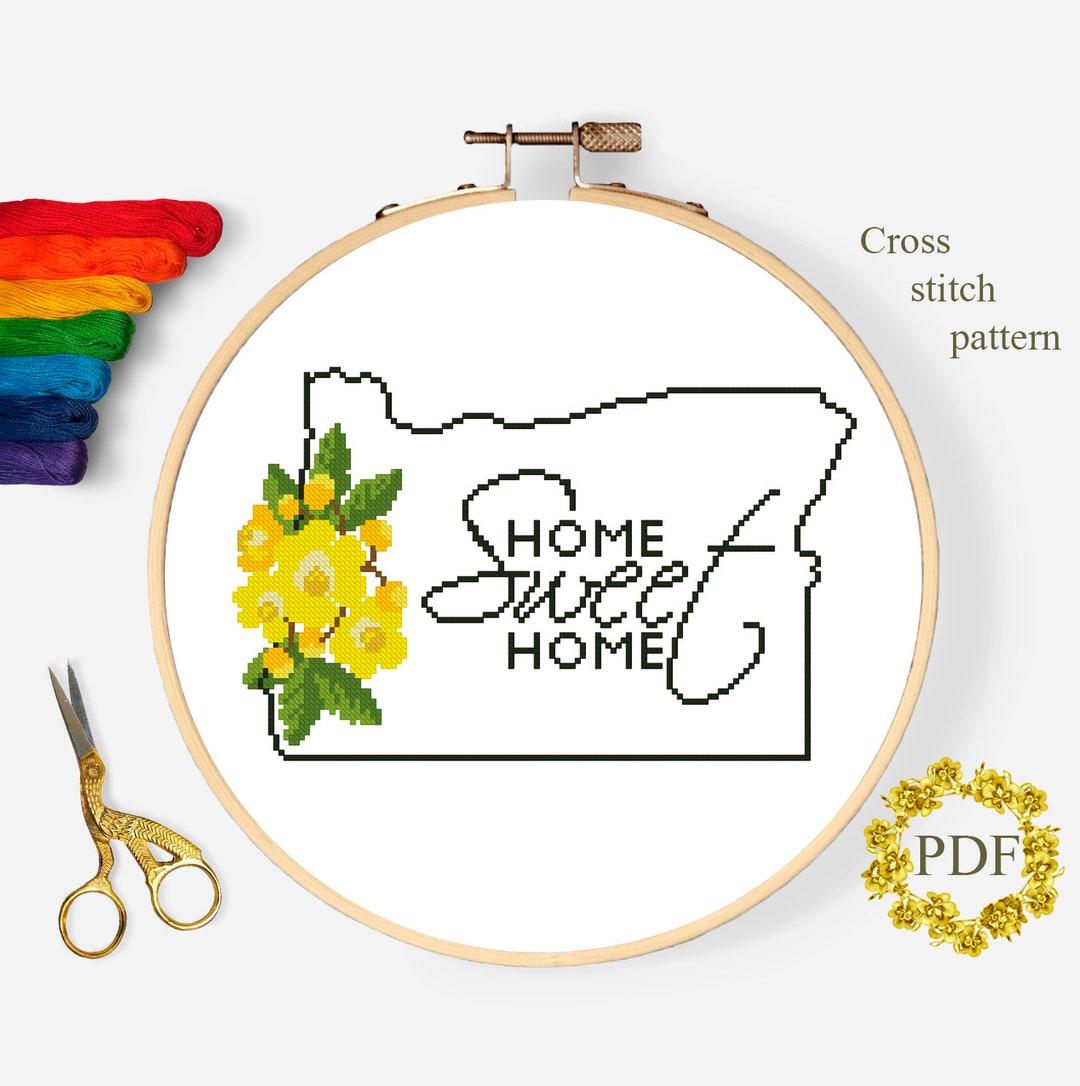 Oregon State Flower Modern Cross Stitch Pattern PDF, USA Map Counted ...
