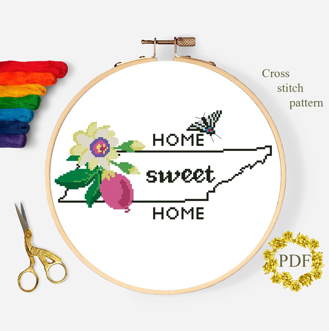 Tennessee State Modern Cross Stitch Pattern PDF, USA Map Counted Cross ...