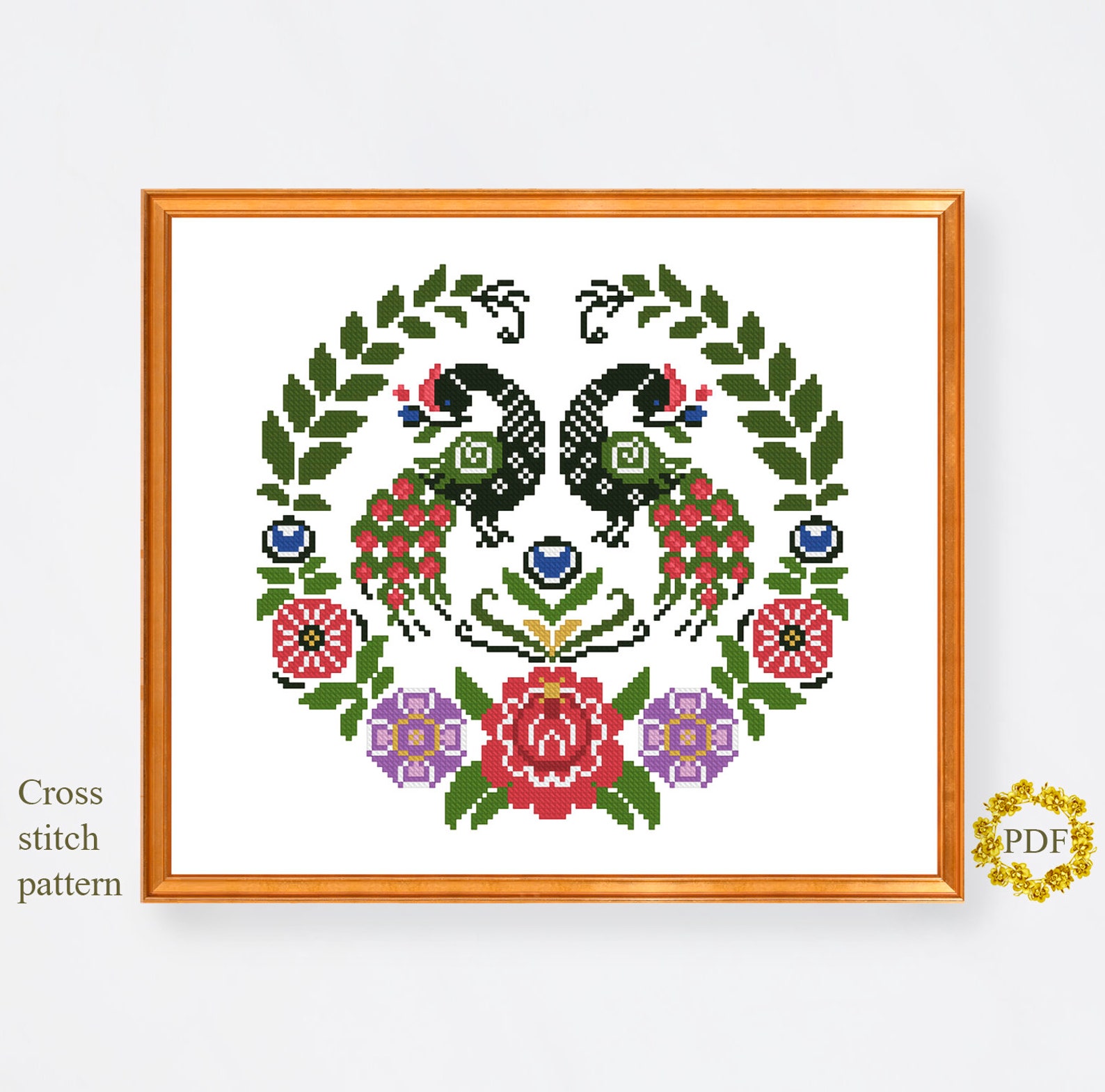 Floral Folk Art Modern Cross Stitch Pattern PDF Flowers - Etsy