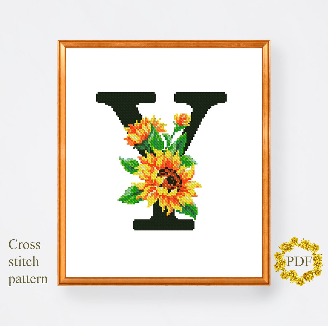 Letter Y Modern Cross Stitch Pattern PDF Monogram Floral - Etsy