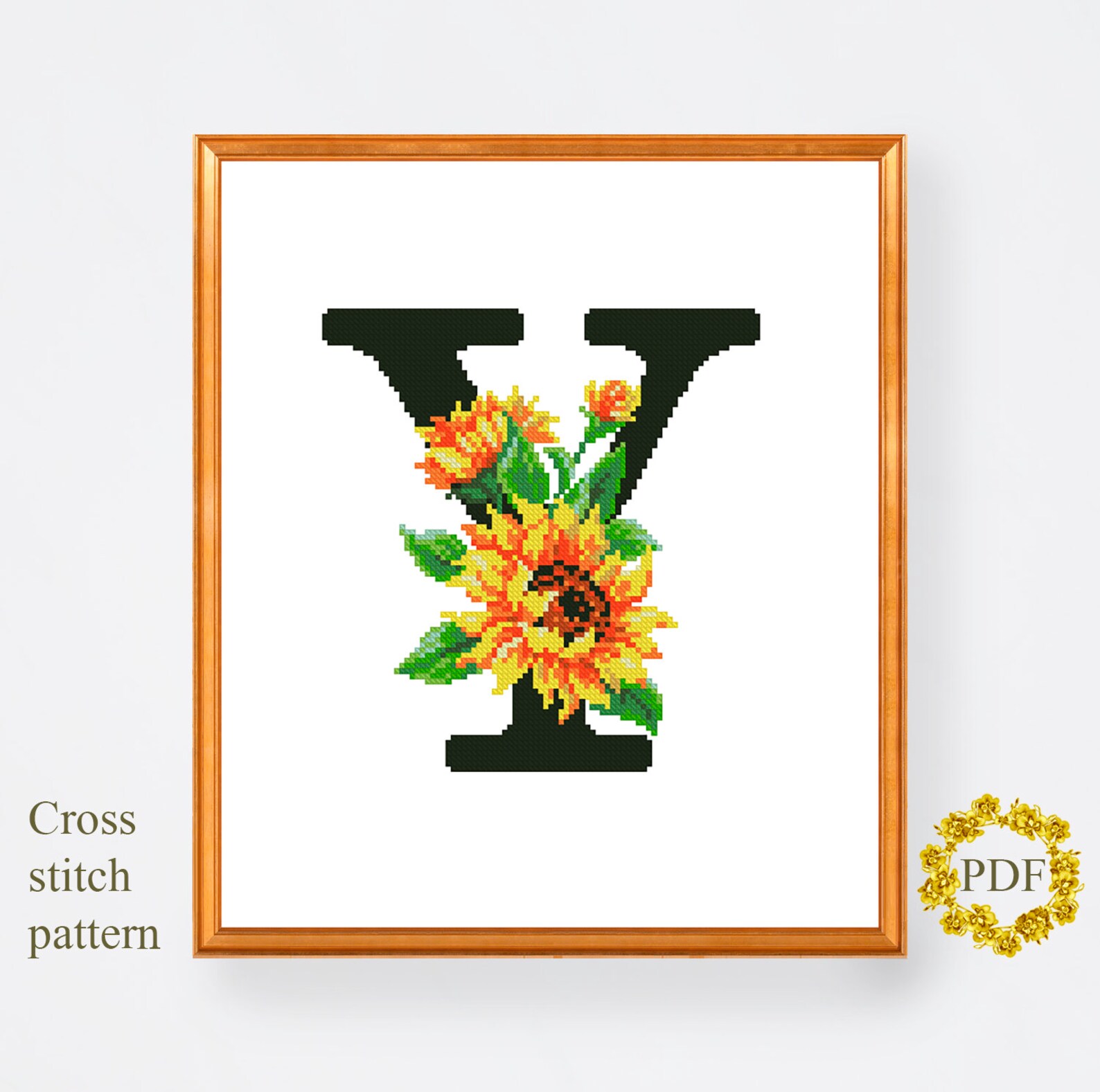 Letter Y Modern Cross Stitch Pattern PDF Monogram Floral - Etsy