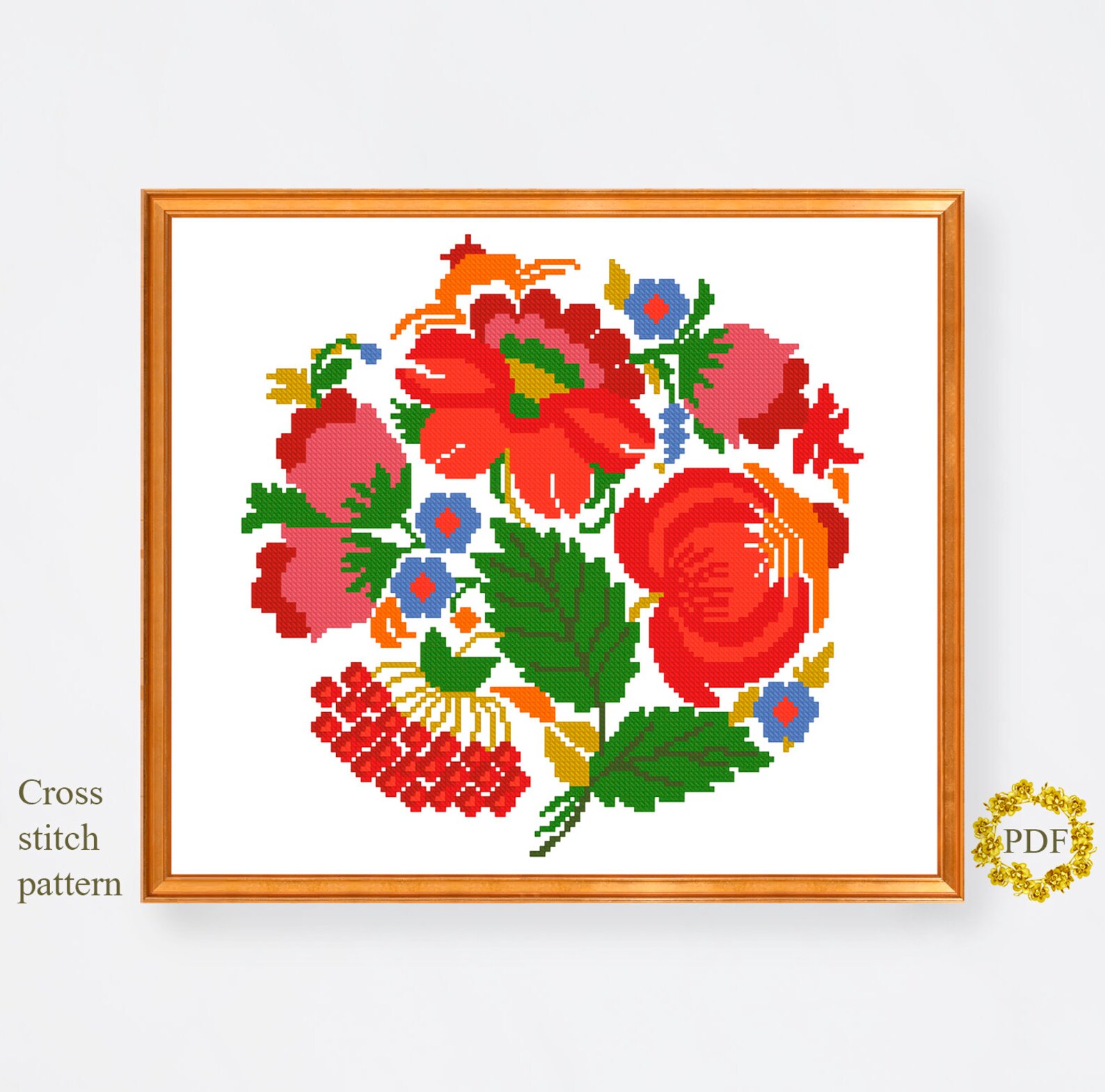 Folk Art Modern Cross Stitch Pattern PDF Flowers Counted - Etsy