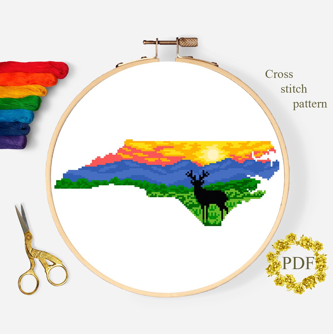 North Carolina State Map Modern Cross Stitch Pattern Mountain | Etsy