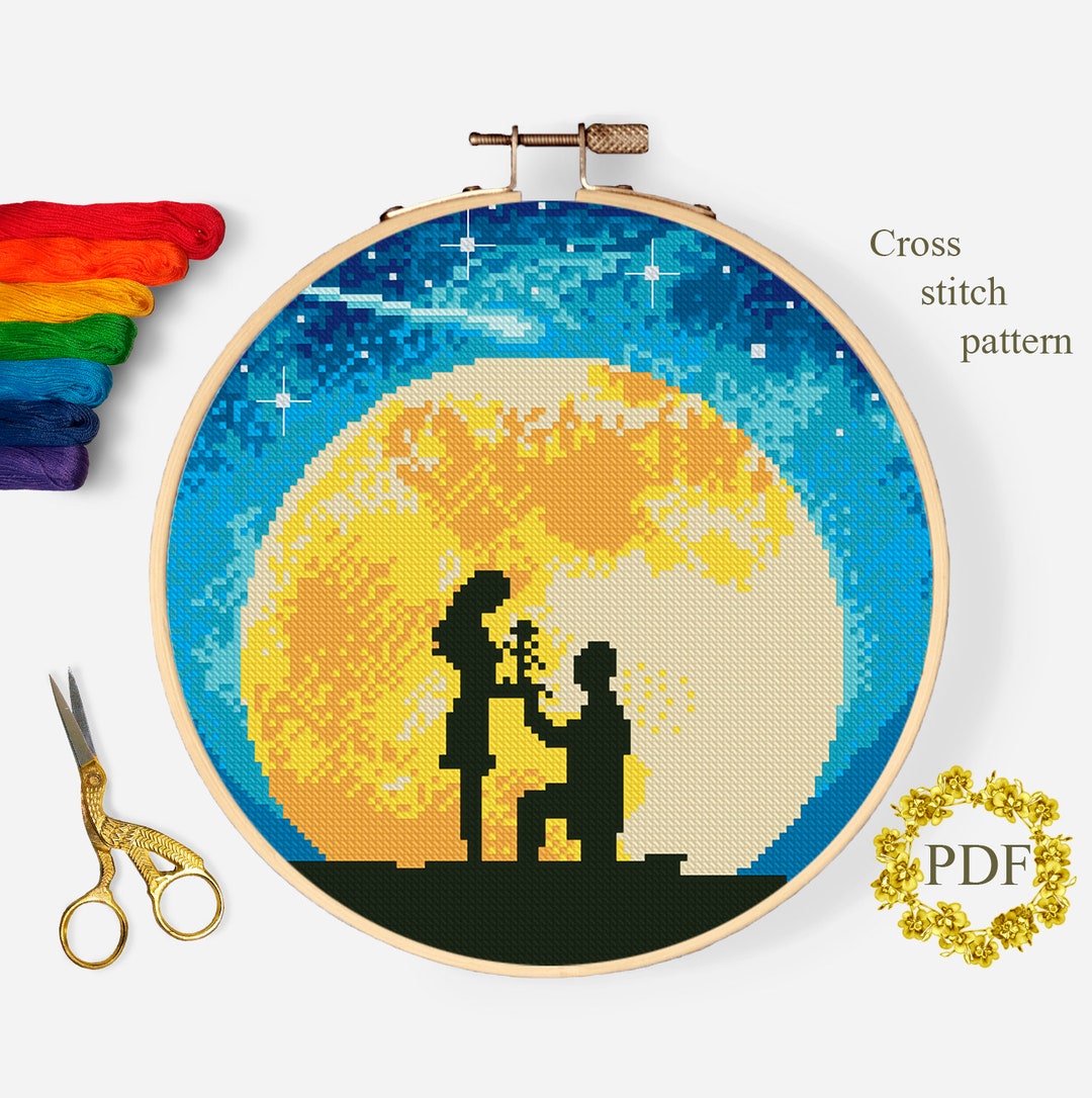 Moon Modern Cross Stitch Pattern PDF, Landscape Counted Cross Stitch ...