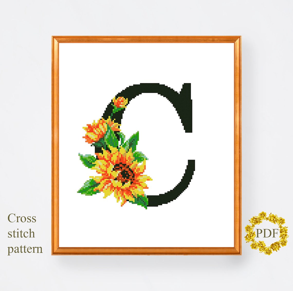 Letter C Modern Cross Stitch Pattern PDF, Monogram Floral Counted Cross ...