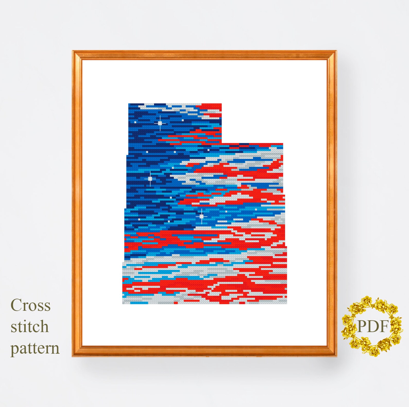 Utah State Map Modern Cross Stitch Pattern PDF Flag America | Etsy