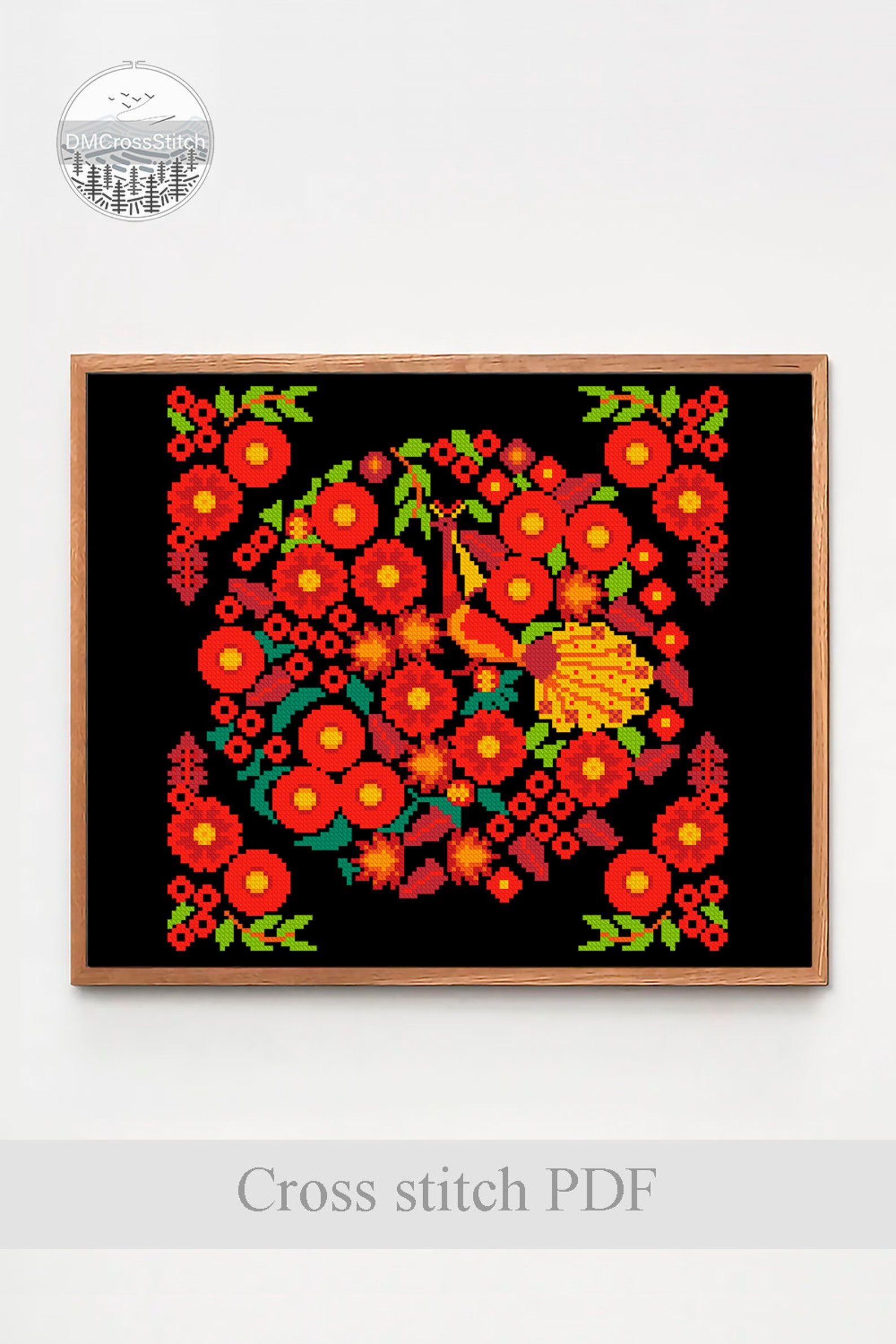 Floral Folk Art Modern Cross Stitch Pattern PDF Flower | Etsy