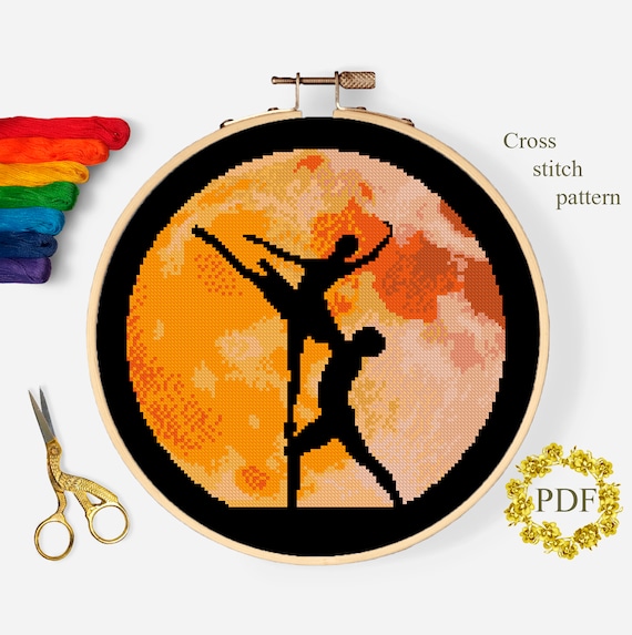 Ballet Cross Stitch Pattern Modern PDF Moon Counted Cross | Etsy