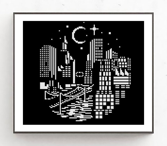 Night City Modern Cross Stitch Pattern PDF Landscape Counted | Etsy