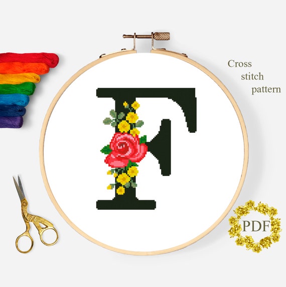 Letter F Modern Cross Stitch Pattern PDF Monogram Floral - Etsy