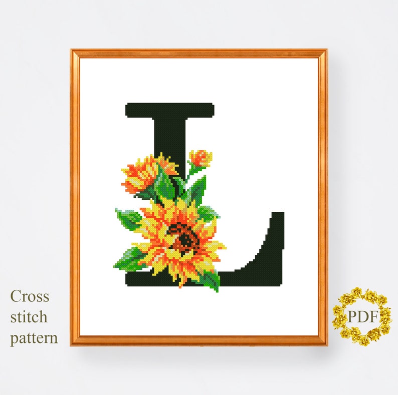 Letter L Modern Cross Stitch Pattern PDF Monogram Floral | Etsy