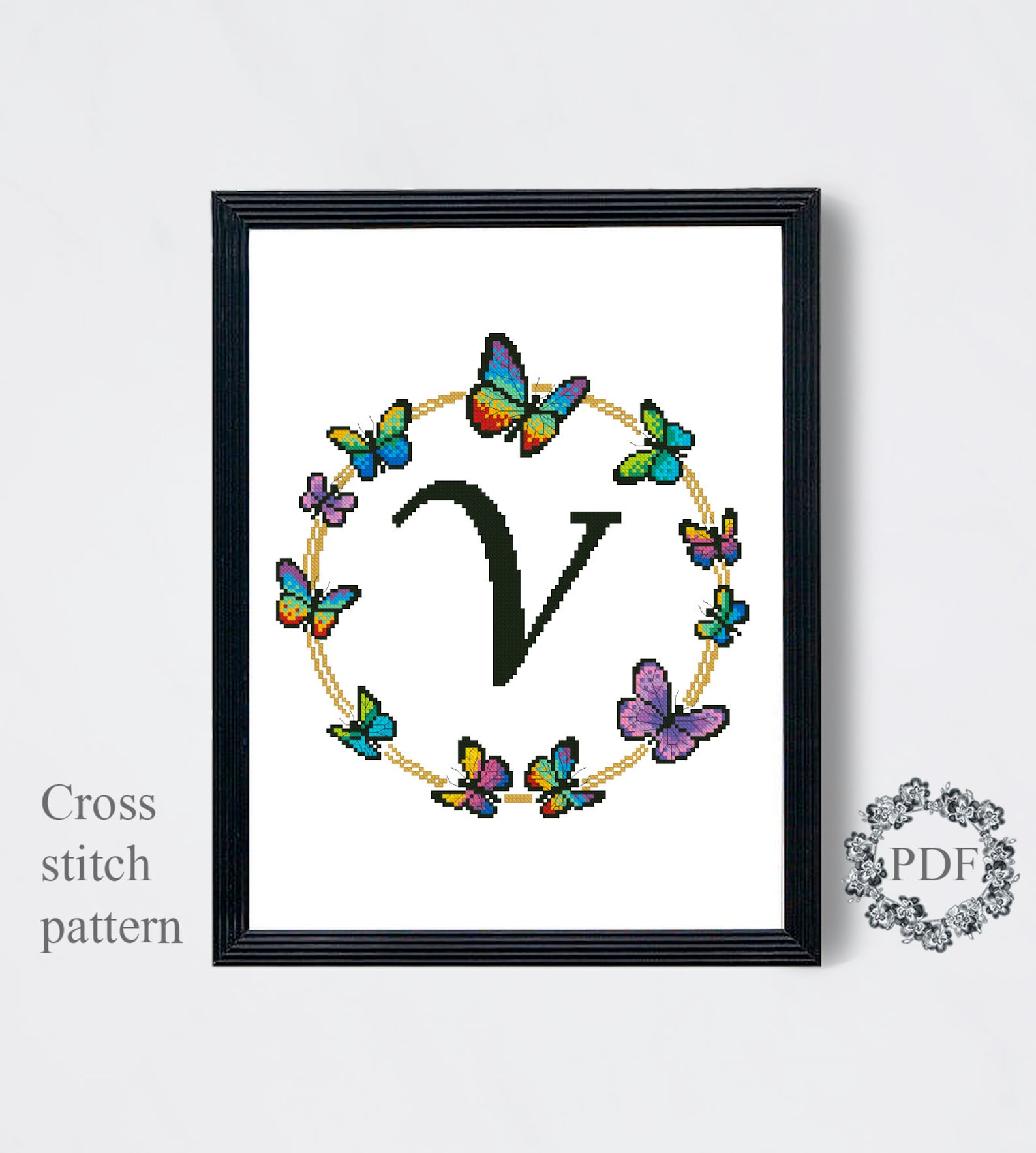 Letter V Modern Cross Stitch Pattern PDF Monogram Baby - Etsy