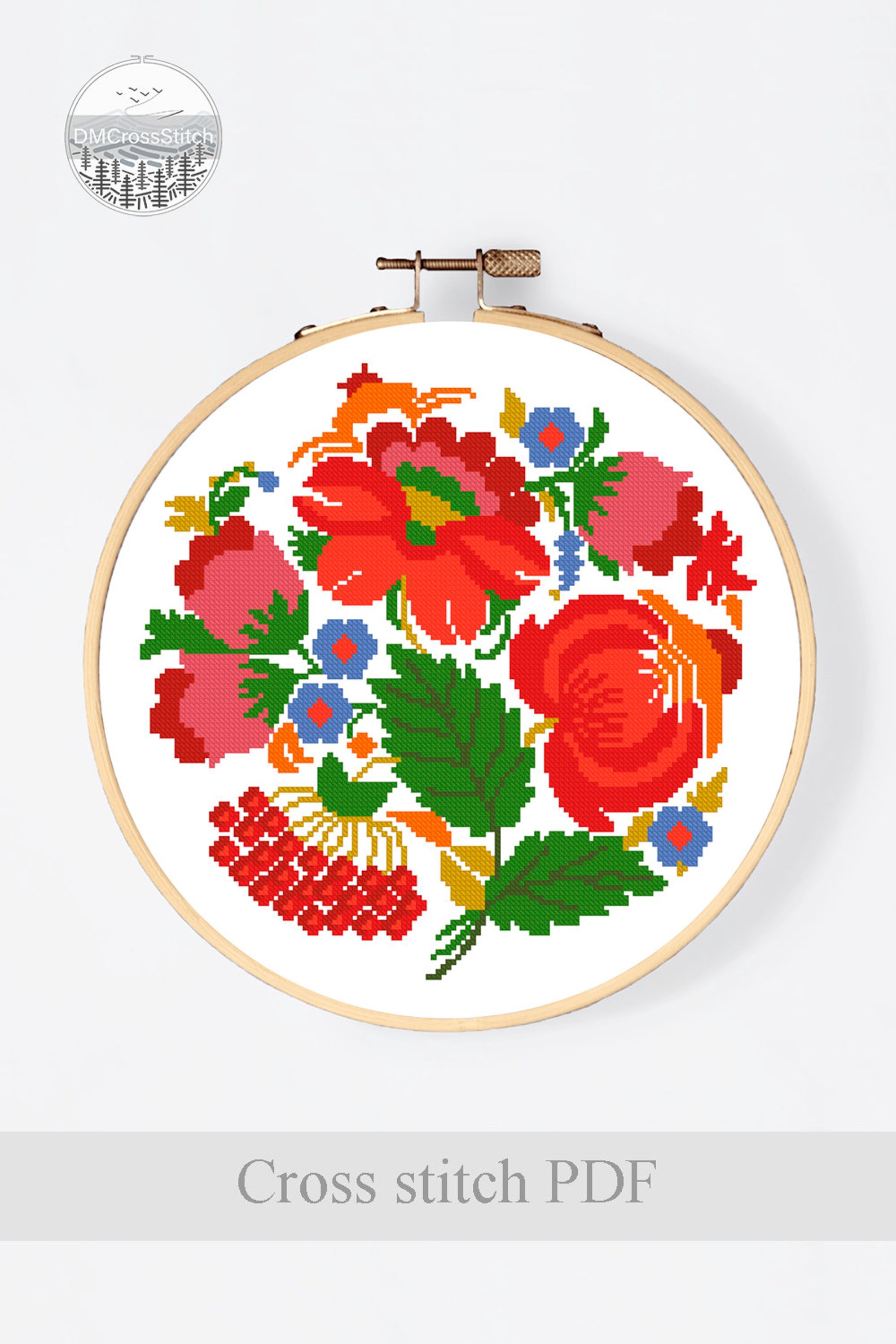 Folk Art Modern Cross Stitch Pattern PDF Flowers Counted - Etsy