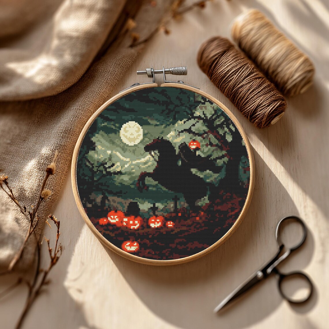 Headless Horseman Cross Stitch Pattern PDF Halloween Cross Stitch Pattern Fall Cross Stitch ...