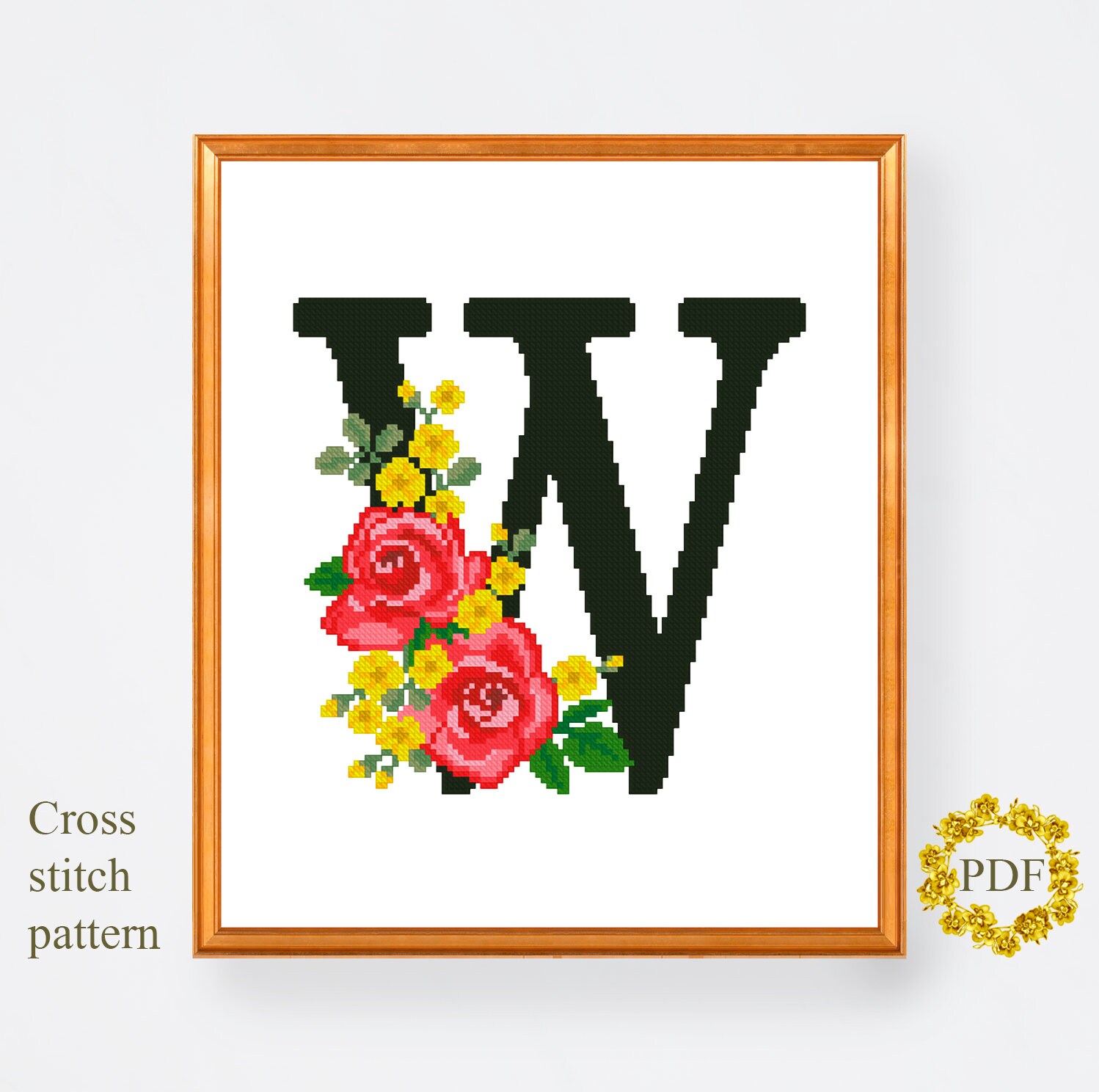 Letter W Modern Cross Stitch Pattern PDF Monogram Floral - Etsy