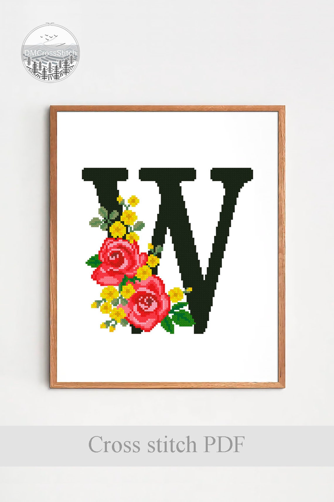 Letter W Modern Cross Stitch Pattern PDF Monogram Floral - Etsy