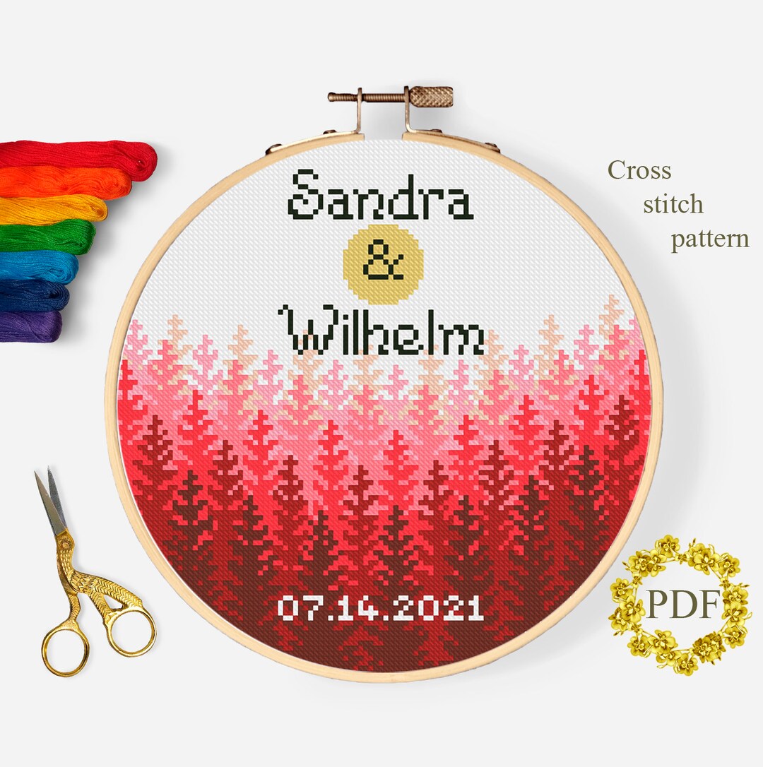 Marriage Modern Cross Stitch Pattern PDF, Wedding Counted Cross Stitch ...
