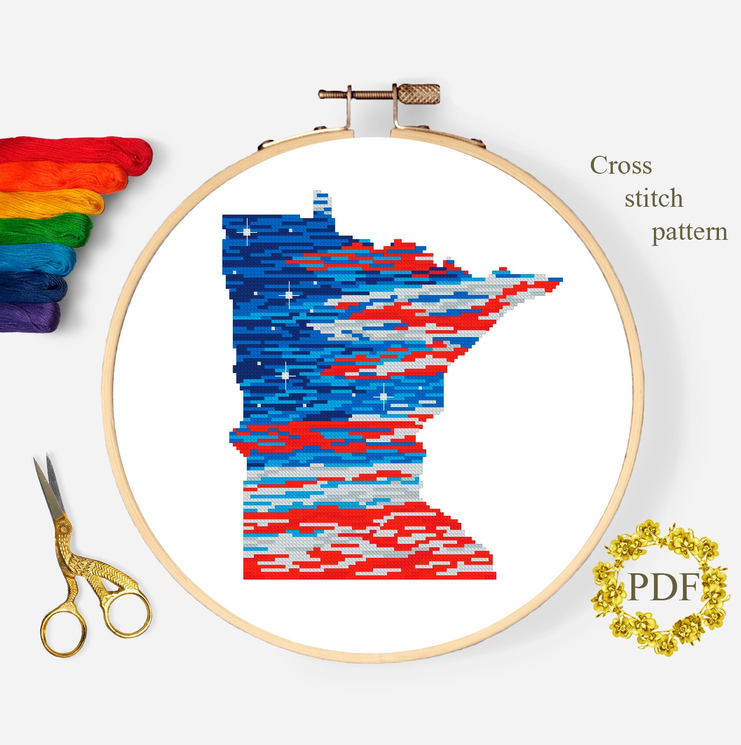Minnesota State Modern Cross Stitch Pattern PDF American Flag | Etsy
