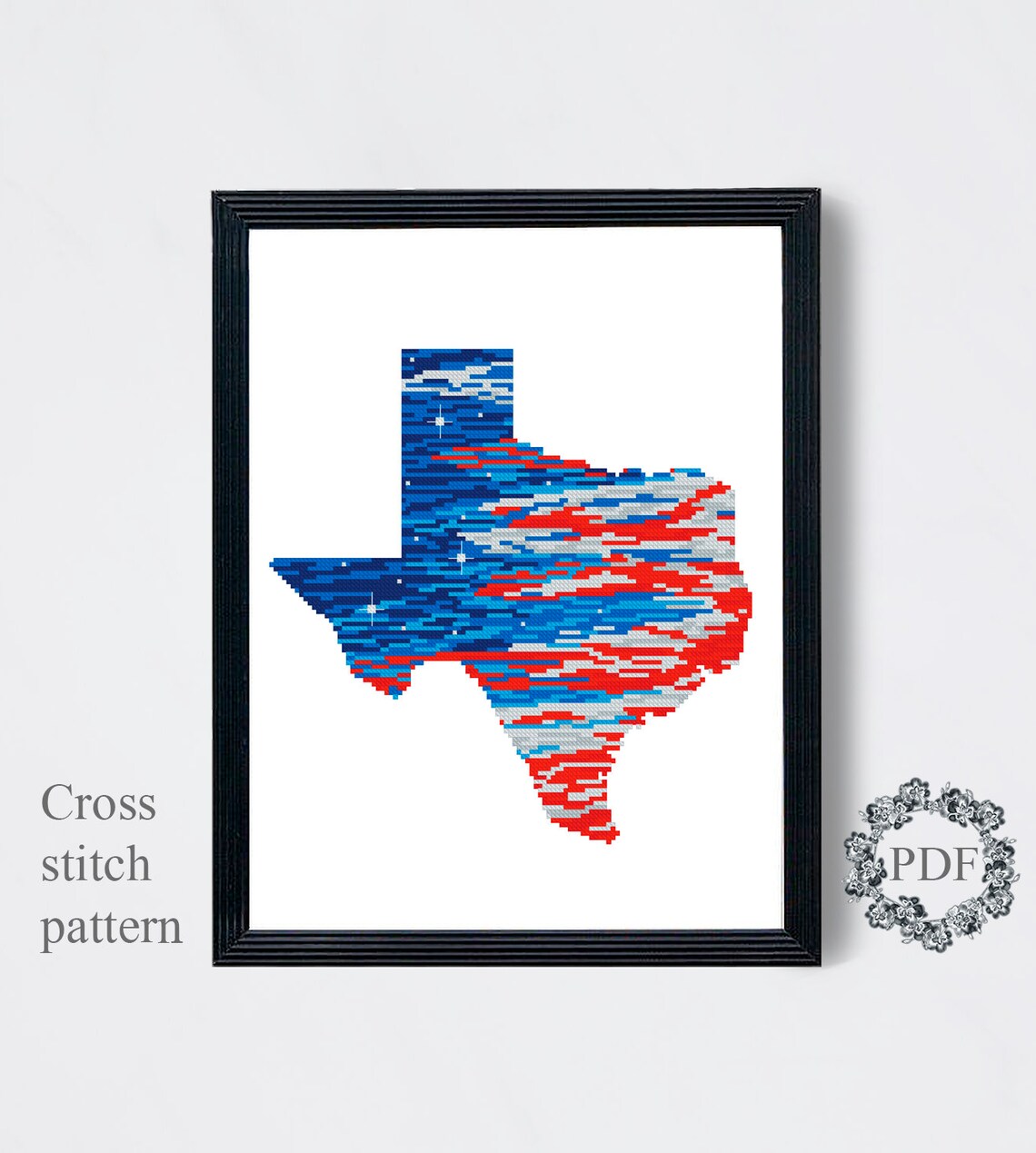 Texas State Map Modern Cross Stitch Pattern PDF American Flag | Etsy