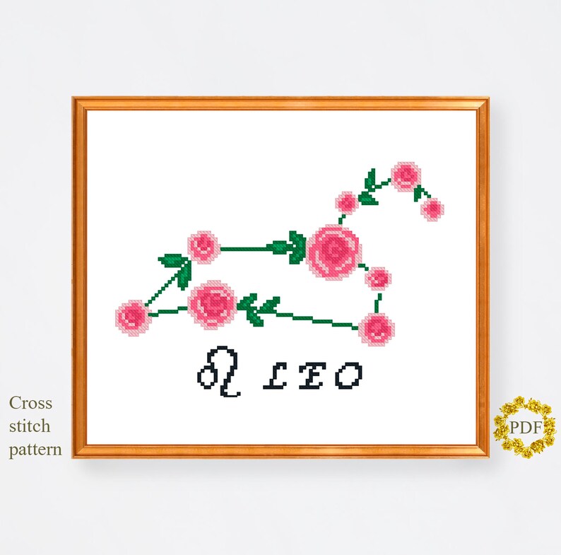 Floral Leo Modern Cross Stitch Pattern PDF Zodiac Sign - Etsy