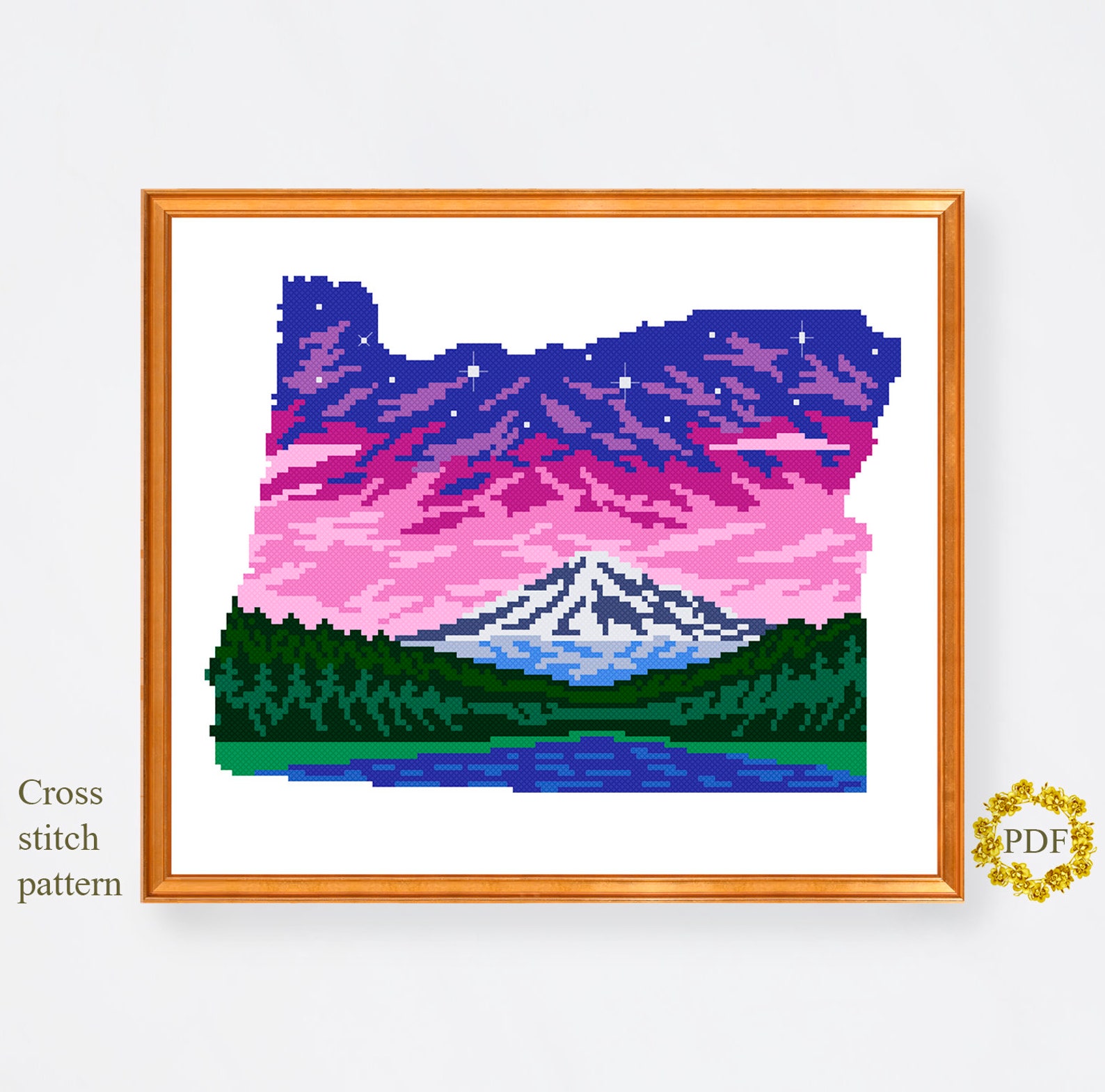 Oregon State Map Modern Cross Stitch Pattern PDF, Landscape Counted ...