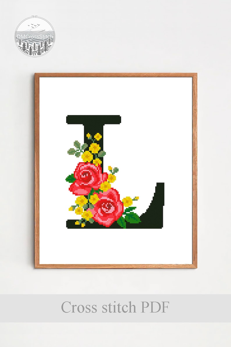 Letter L Modern Cross Stitch Pattern PDF Monogram Floral - Etsy