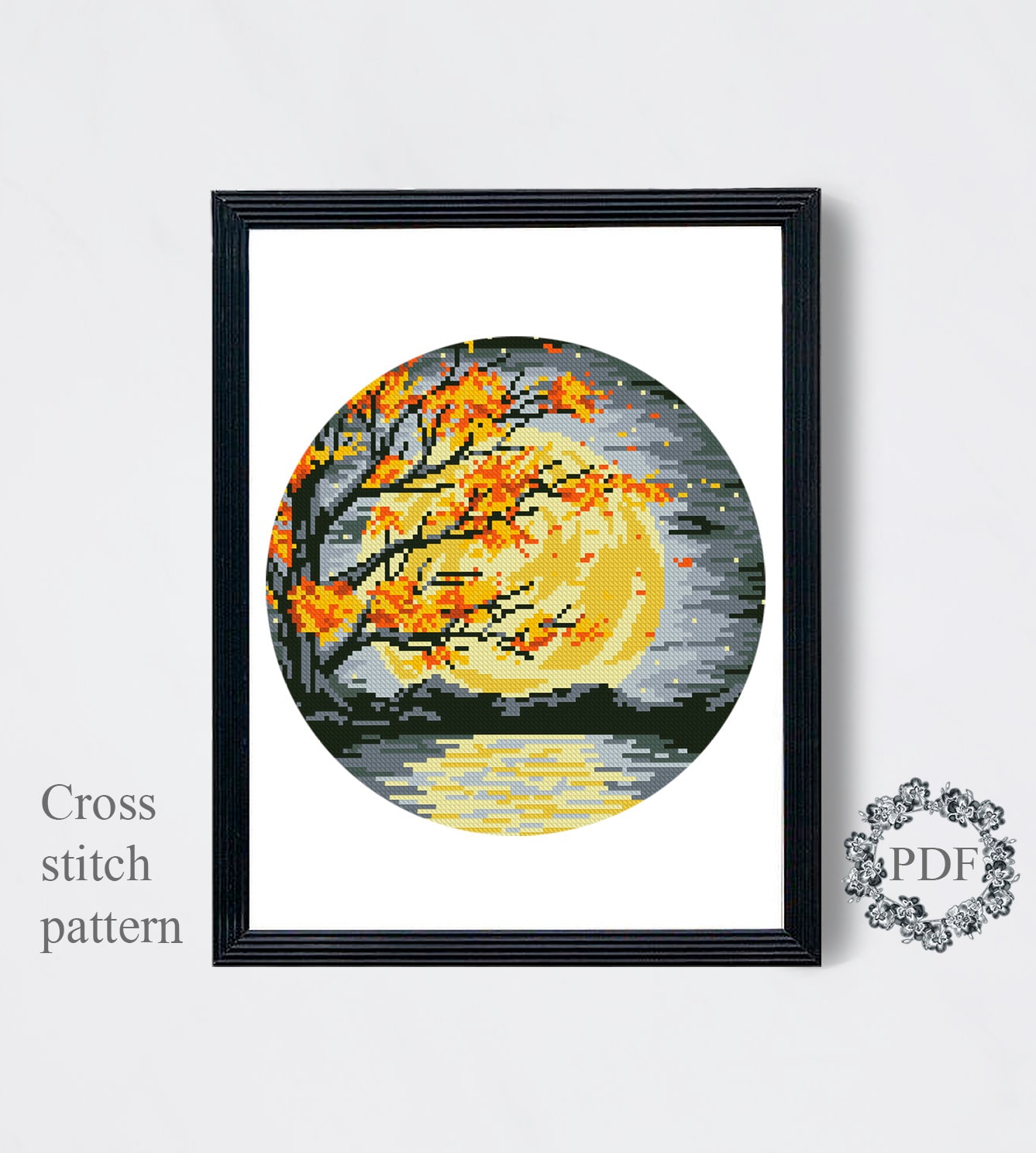 Branch Modern Cross Stitch Pattern PDF, Autumn Landscape Counted Cross ...