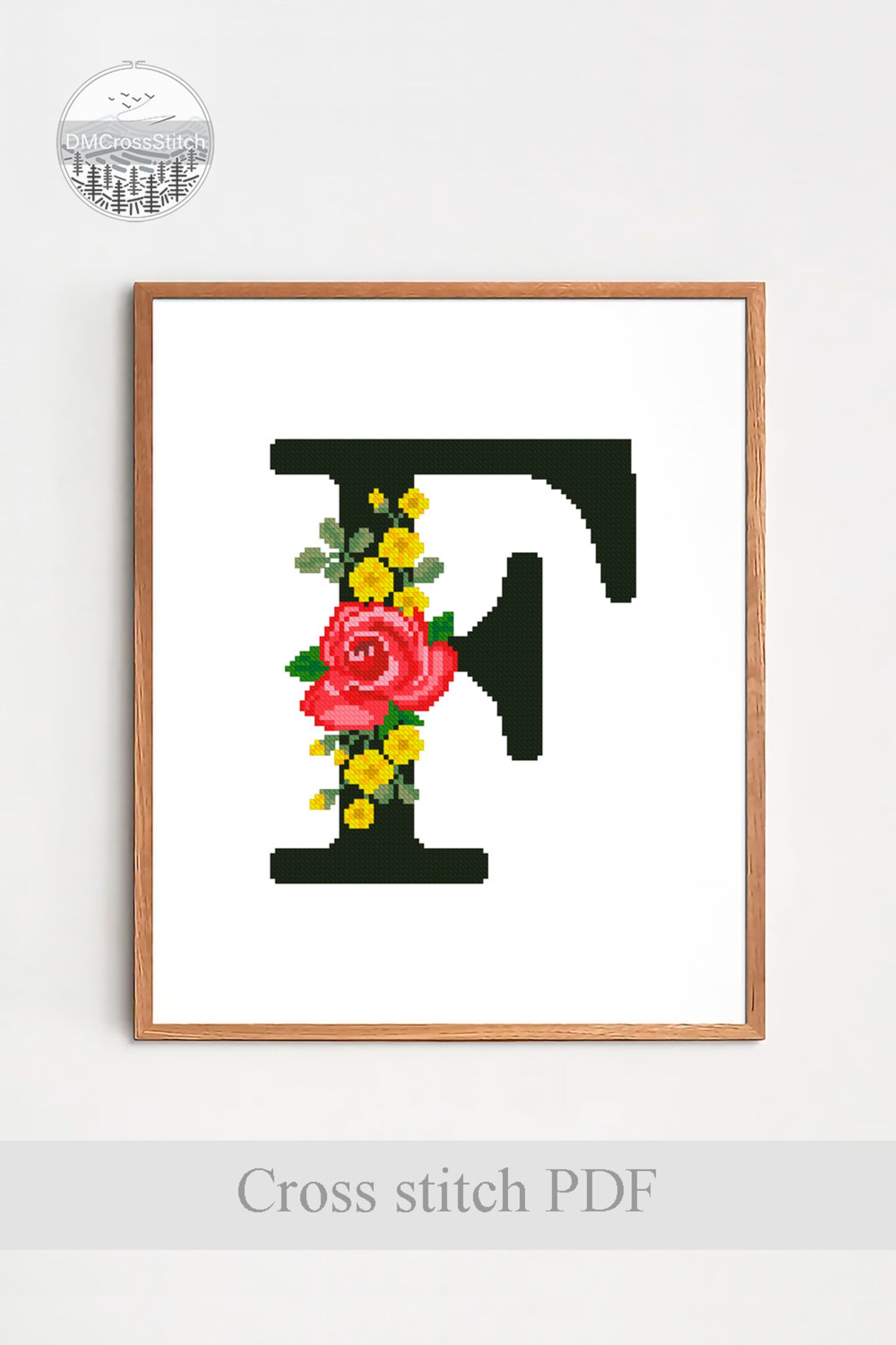 Letter F Modern Cross Stitch Pattern PDF Monogram Floral - Etsy