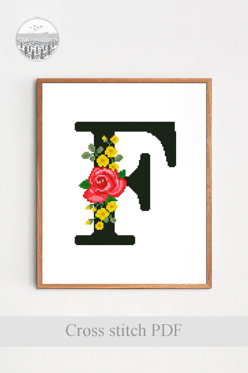 Letter F Modern Cross Stitch Pattern PDF Monogram Floral - Etsy
