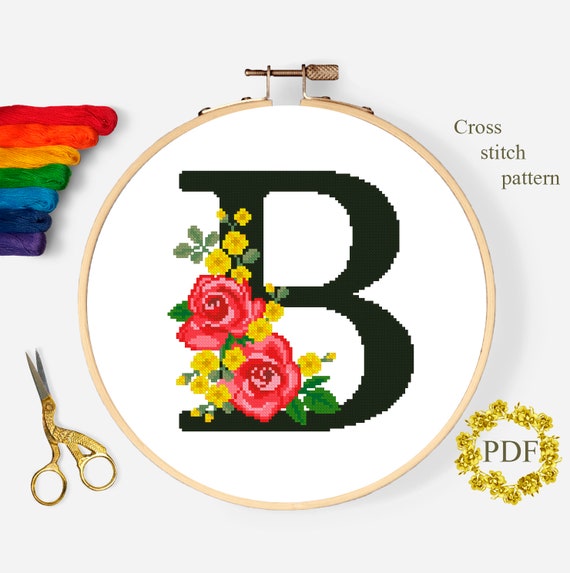 Letter B Modern Cross Stitch Pattern PDF Monogram Floral - Etsy