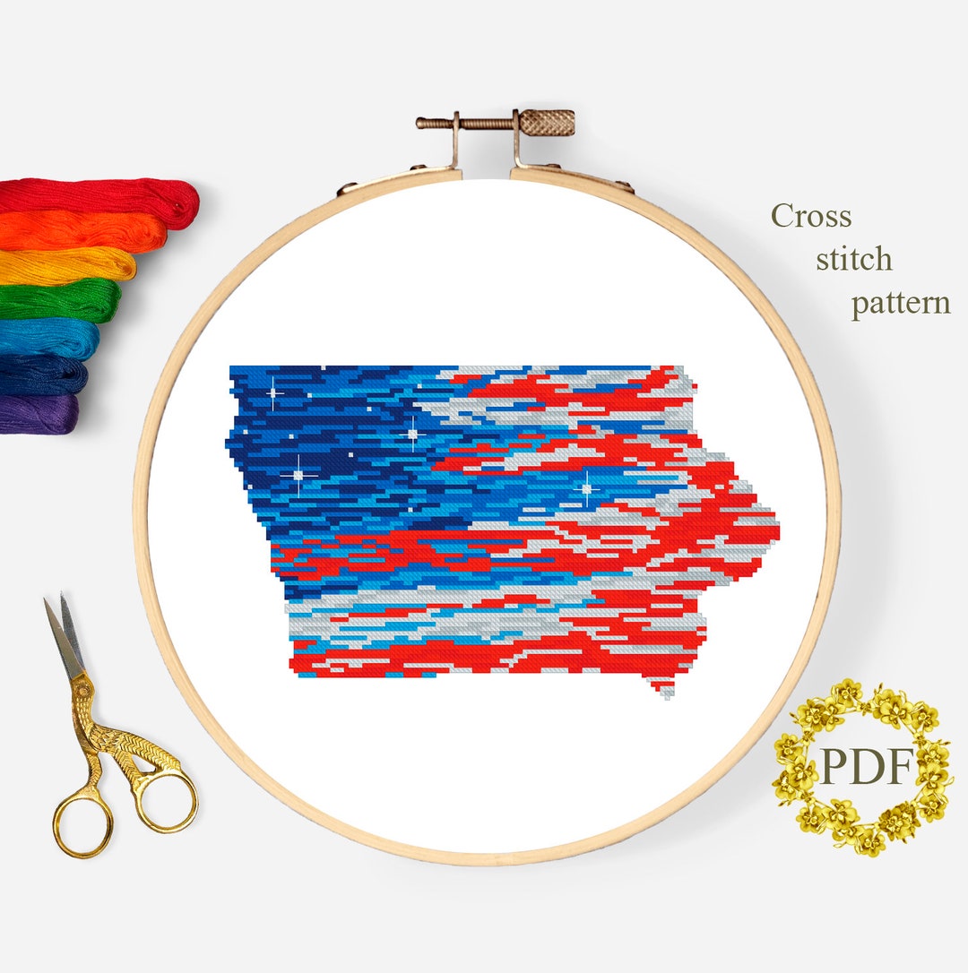 Iowa State Map Modern Cross Stitch Pattern PDF, American Flag Counted ...