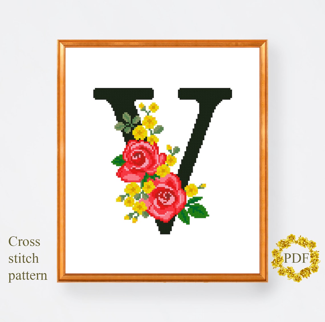Letter V Modern Cross Stitch Pattern PDF Monogram Floral - Etsy