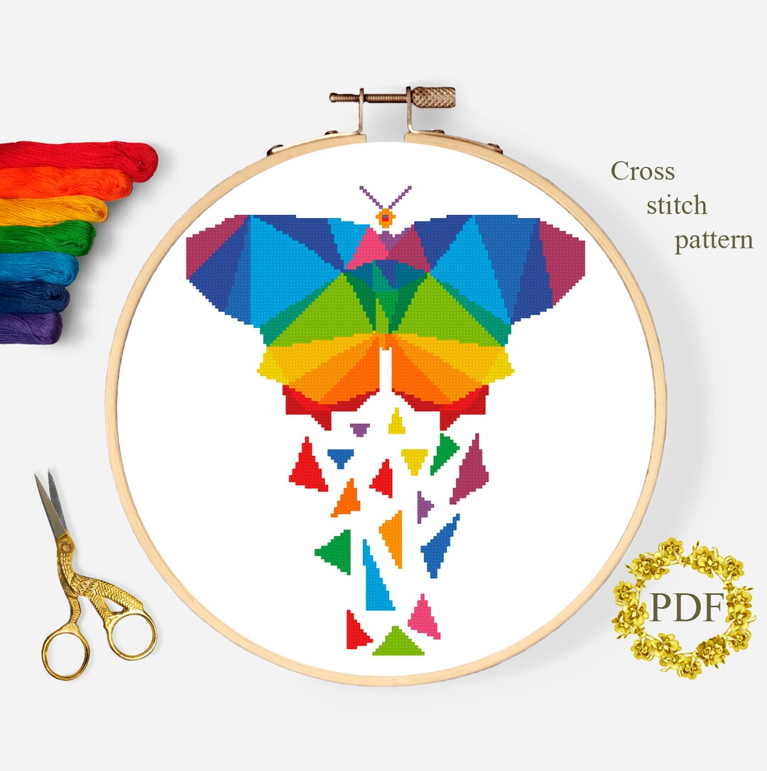 Geometric Butterfly Modern Cross Stitch Pattern PDF, Insect Counted ...
