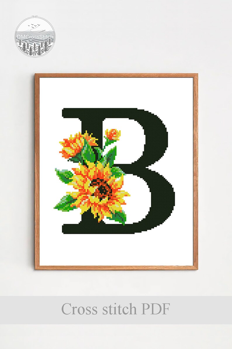 Letter B Modern Cross Stitch Pattern PDF Monogram Floral | Etsy