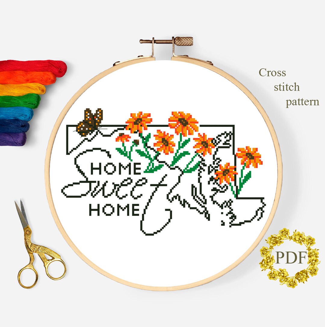 Maryland State Flower Modern Cross Stitch Pattern PDF, USA Map Floral ...