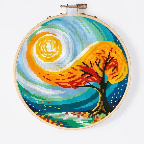 AUTUMN TREE Cross Stitch Pattern PDF Embroidery Chart Cute - Etsy