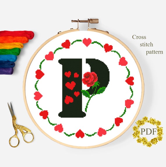 Letter P Modern Cross Stitch Pattern PDF Monogram Floral | Etsy